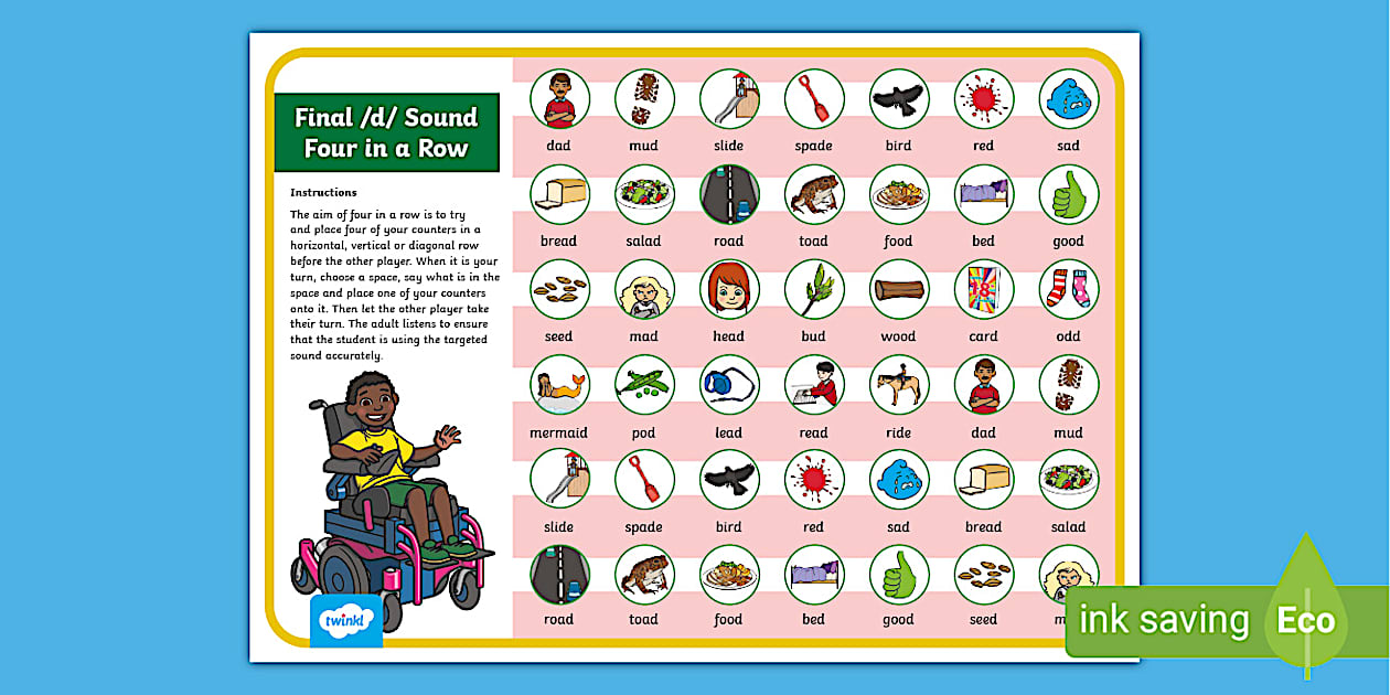 Final /d/ Sound Four in a Row (teacher made) - Twinkl