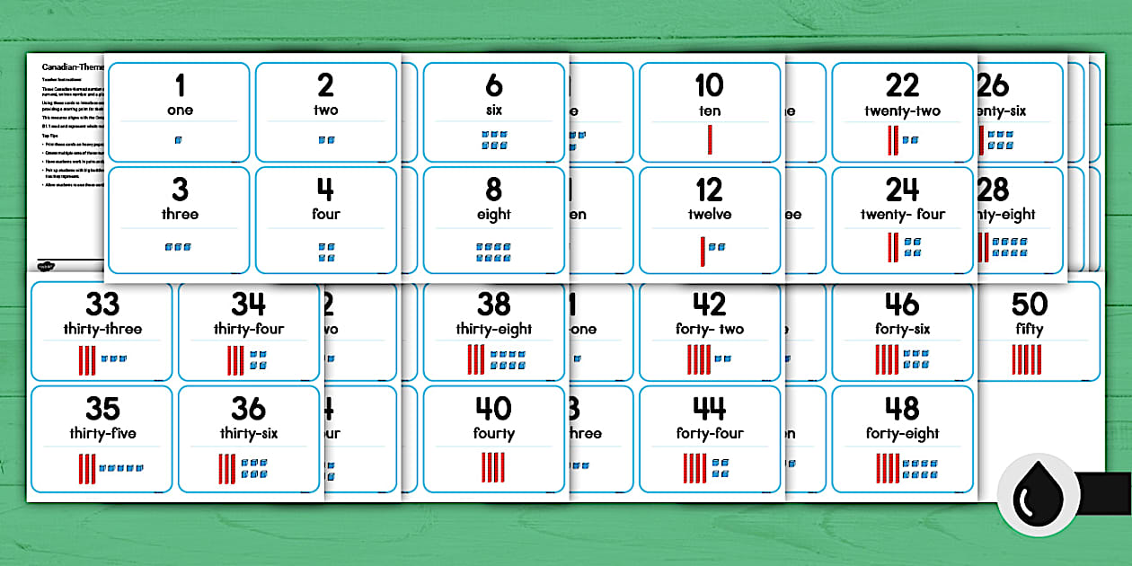 Reading and Representing Numbers to 50: Canadian-Themed Number Cards to 50