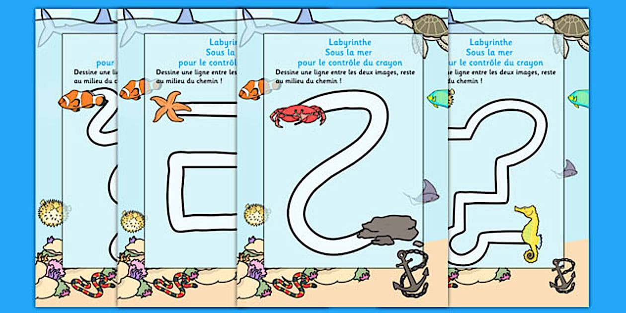 Under the Sea Pencil Control Path Worksheet French - Twinkl