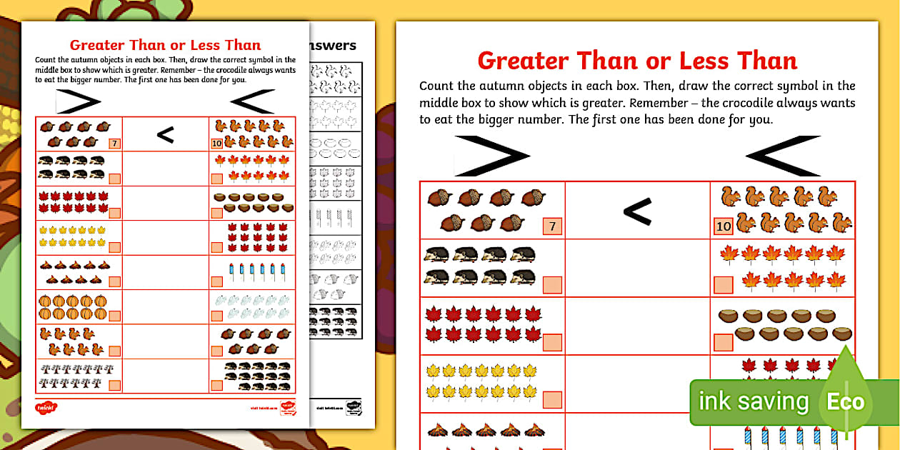 Editable Autumn-Themed Greater Than or Less Than Worksheet