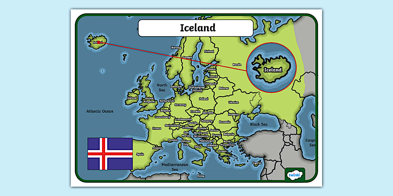 Iceland on Map of Europe Display Poster - Twinkl