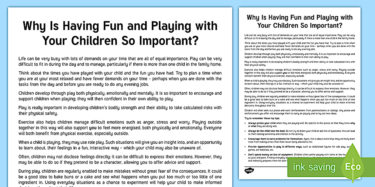 Why Is Having Fun and Playing with Your Children Important? Adult Guidance