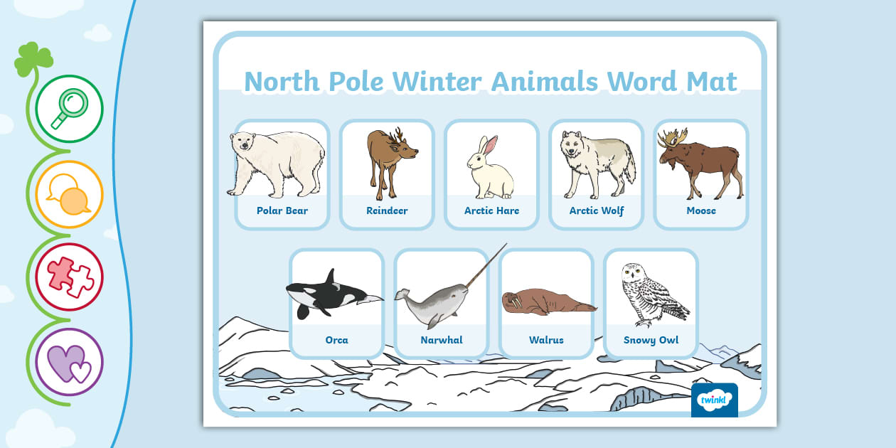 North Pole Winter Animals Word Mat (teacher made) - Twinkl