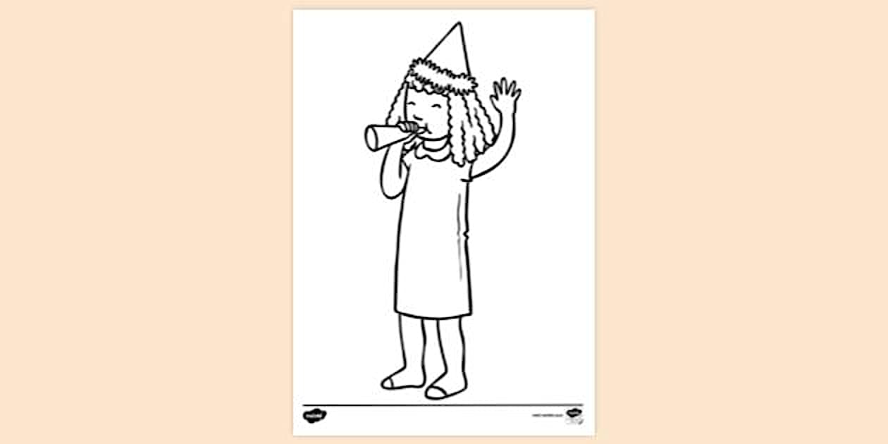 Girl with Party Hat Colouring Sheet | Colouring Sheets