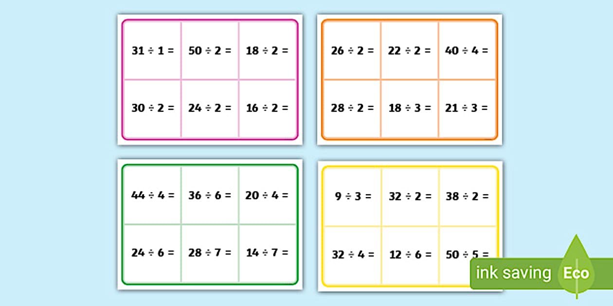 Division Bingo (Up To 50) | Maths Operations Worksheets