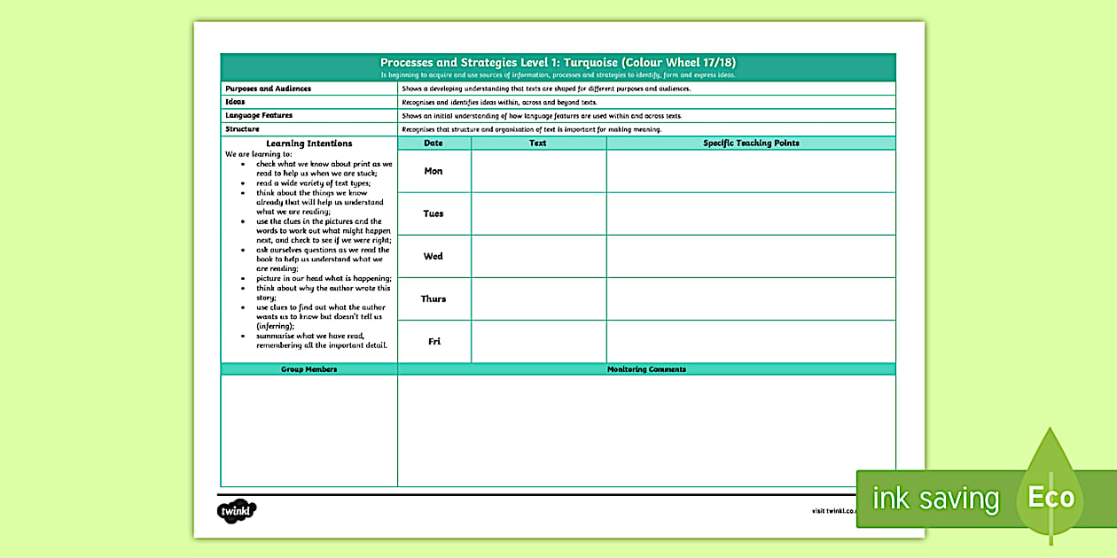 New Zealand Turquoise Weekly Reading Plan - Twinkl