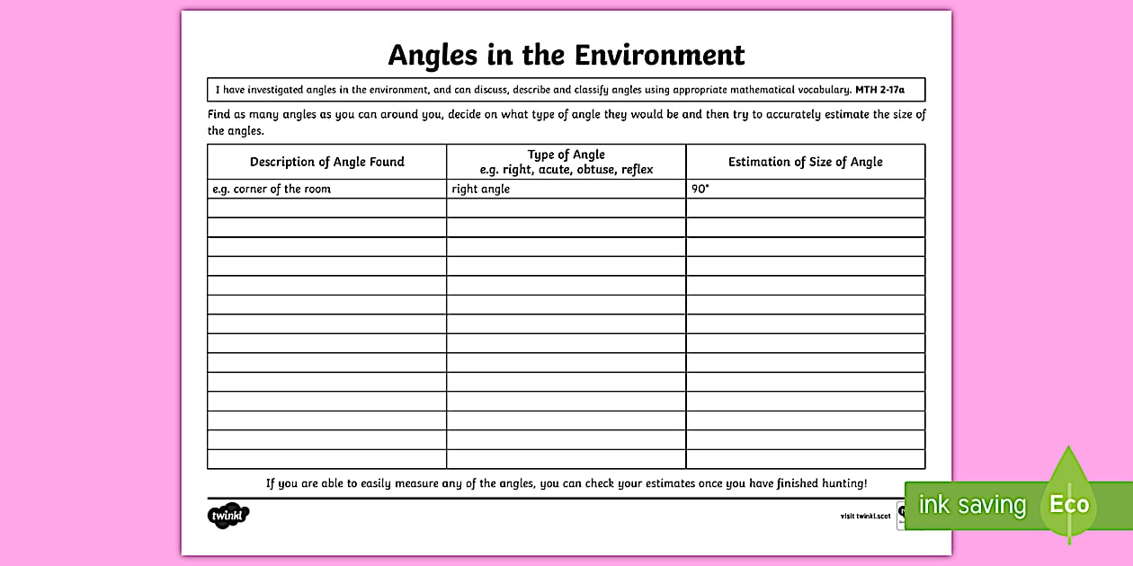 Angles in the Environment - Teacher-made Worksheet - Twinkl