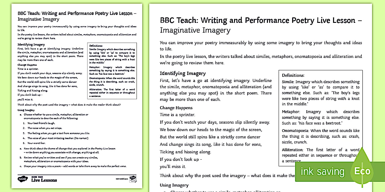 FREE! - BBC Teach: Writing and Performance Poetry Live Lesson - Poetic