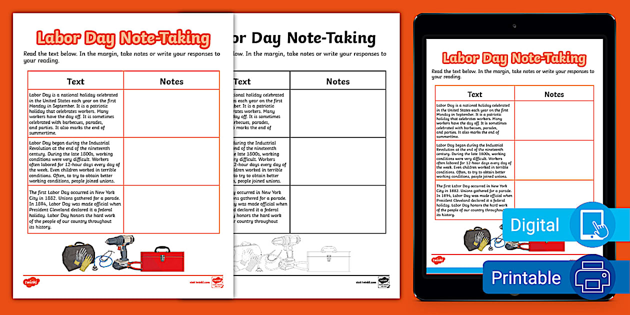 Labor Day Worksheet Worksheet for 4th Grade | Twinkl USA