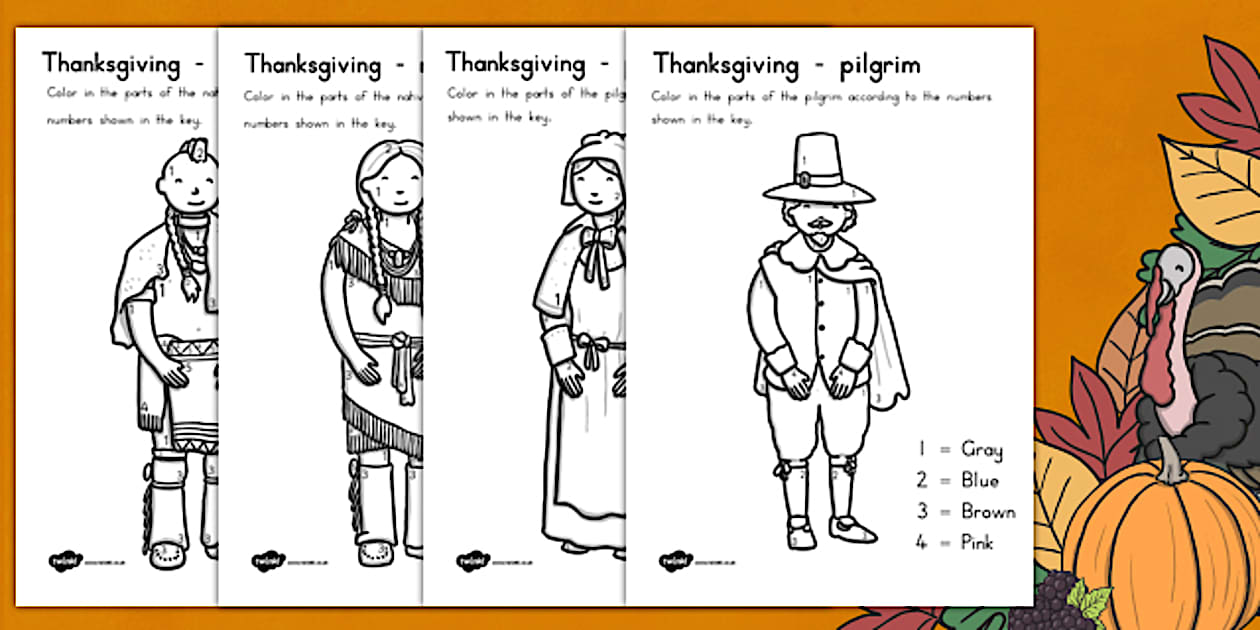 Thanksgiving Color by Number USA (teacher made) - Twinkl