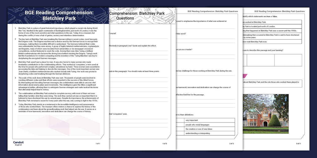 BGE Reading Comprehension: Bletchley Park - Twinkl