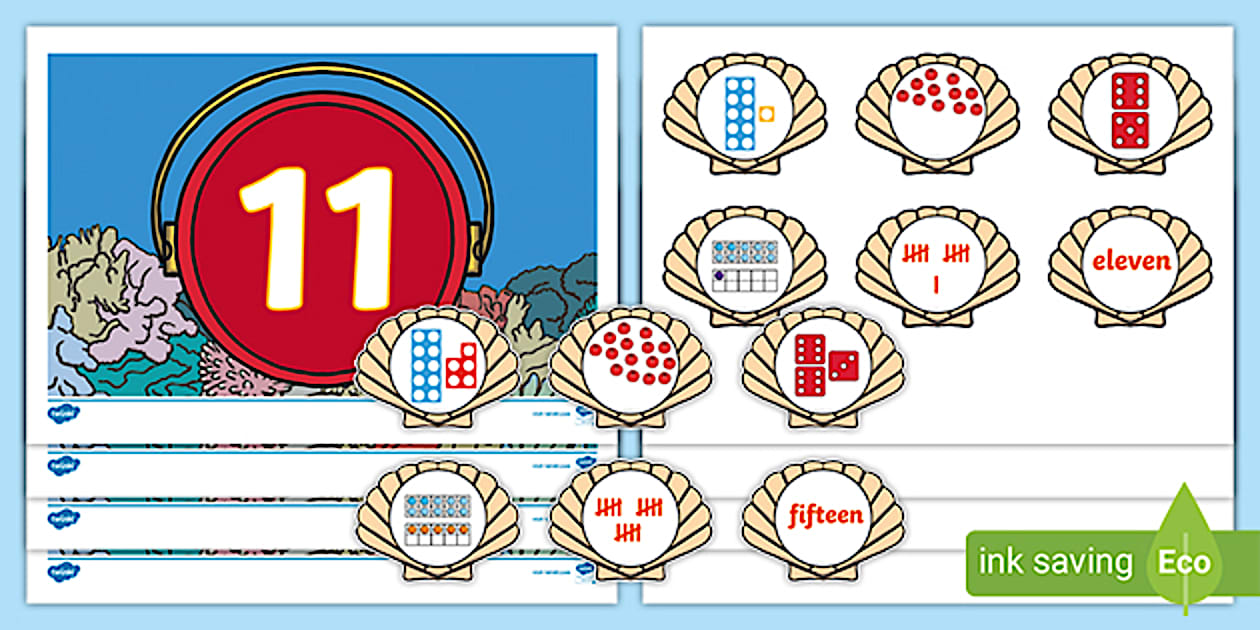 Seashells Representing Numbers 11 - 20 Sorting Activity