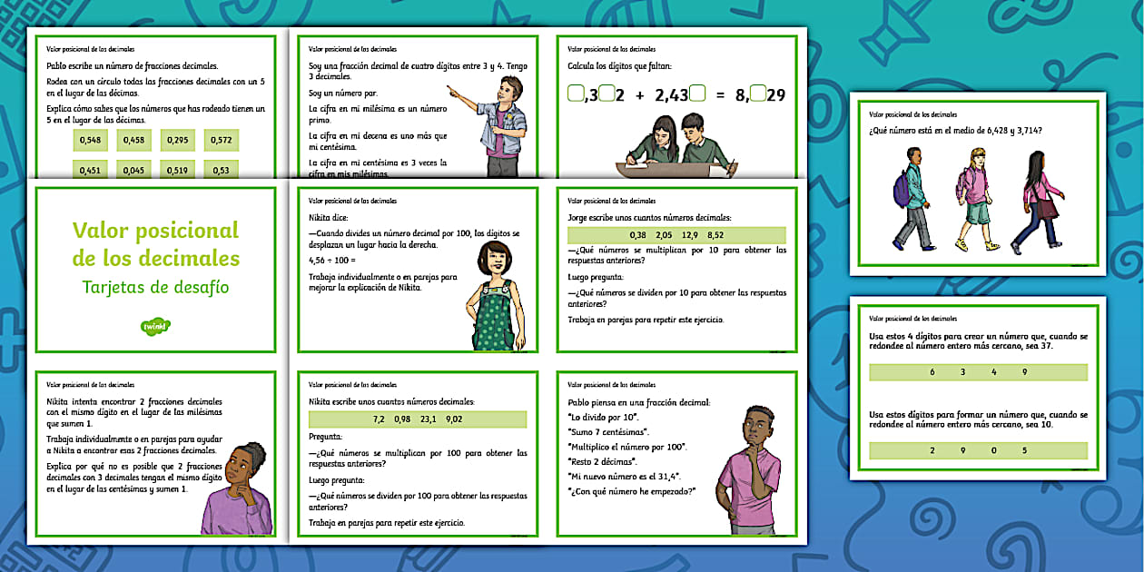 Tarjetas de desafío: Valor posicional de los decimales