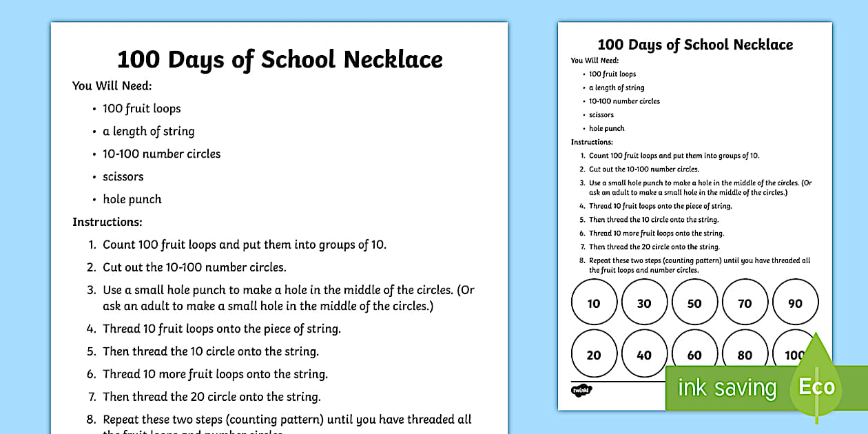 SA 100 Days of School Necklace Counting Activity - Twinkl