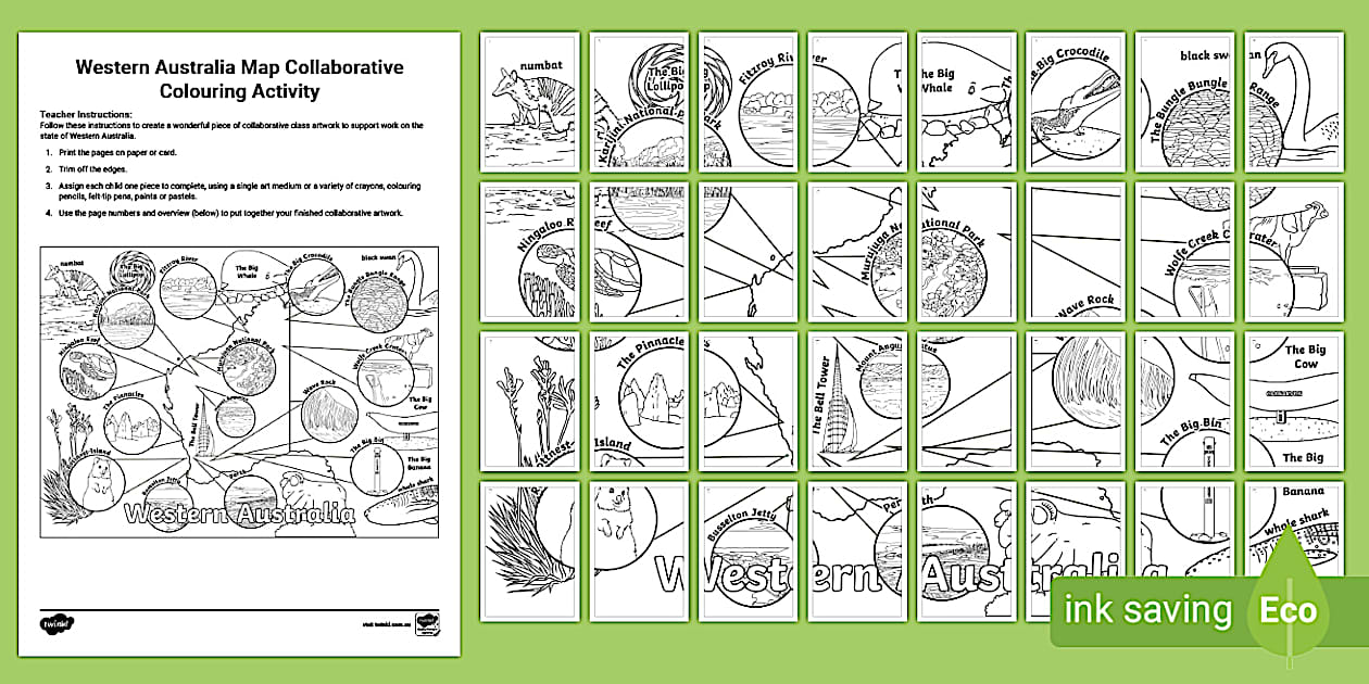 Western Australia Map Collaborative Colouring Activity