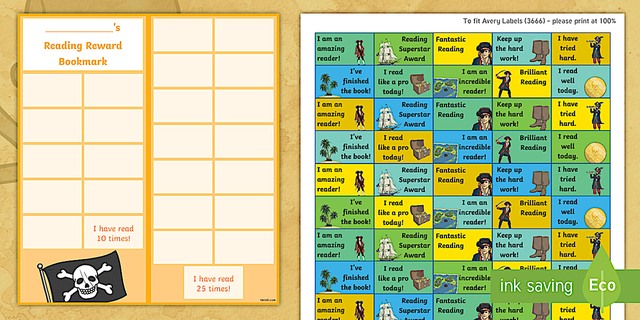KS2 Pirate Themed Reading Sticker Reward Bookmarks - Twinkl