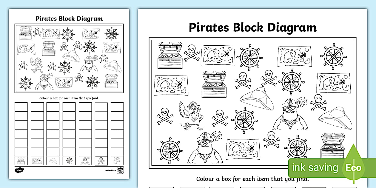 Pirates Themed Block Diagram Worksheet - Twinkl