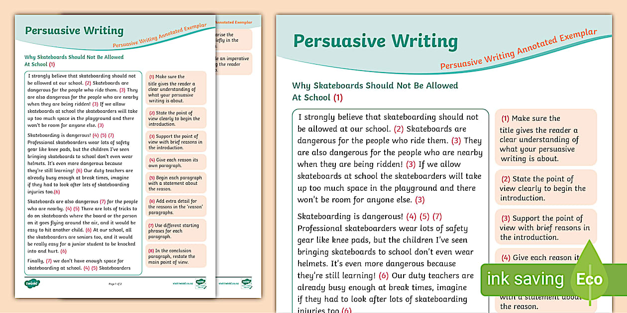Level 2 Writing - Persuasive Writing Annotated Exemplar