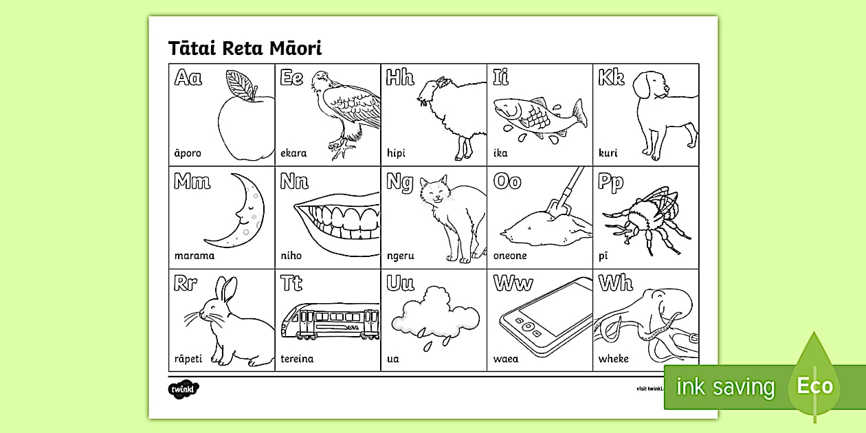 Tatai reta Māor/ Te Reo Māori alphabeti Differentiated Words Colouring ...