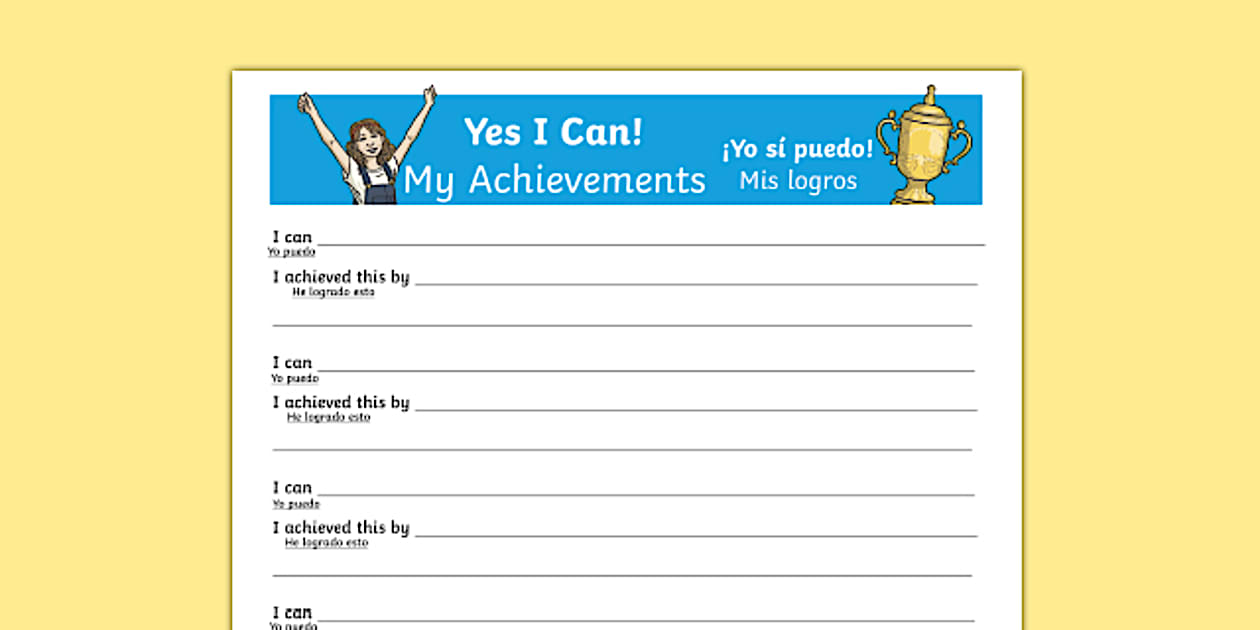 Yes I Can! My Achievements KS2 Worksheet / Worksheet Spanish Translation