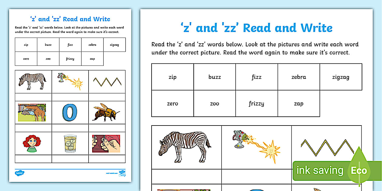 'z' and 'zz' Read and Write Activity Sheet (teacher made)