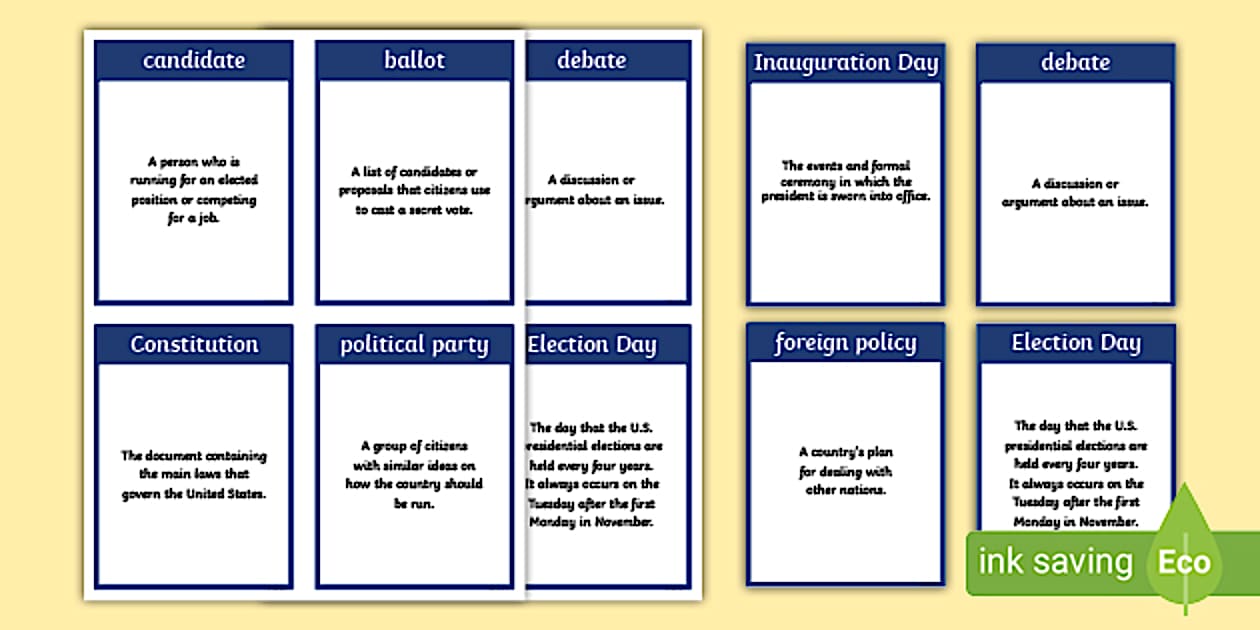 Presidential Election Vocabulary Flash Cards for 3rd-5th Grade