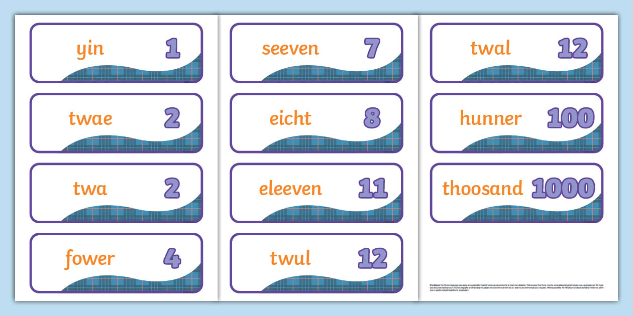 East Central South Scots Numbers Word Cards (Teacher-Made)