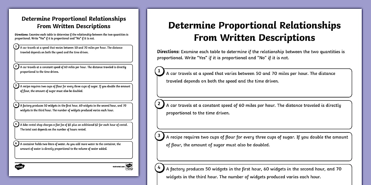 Seventh Grade Determine Proportional Relationships from