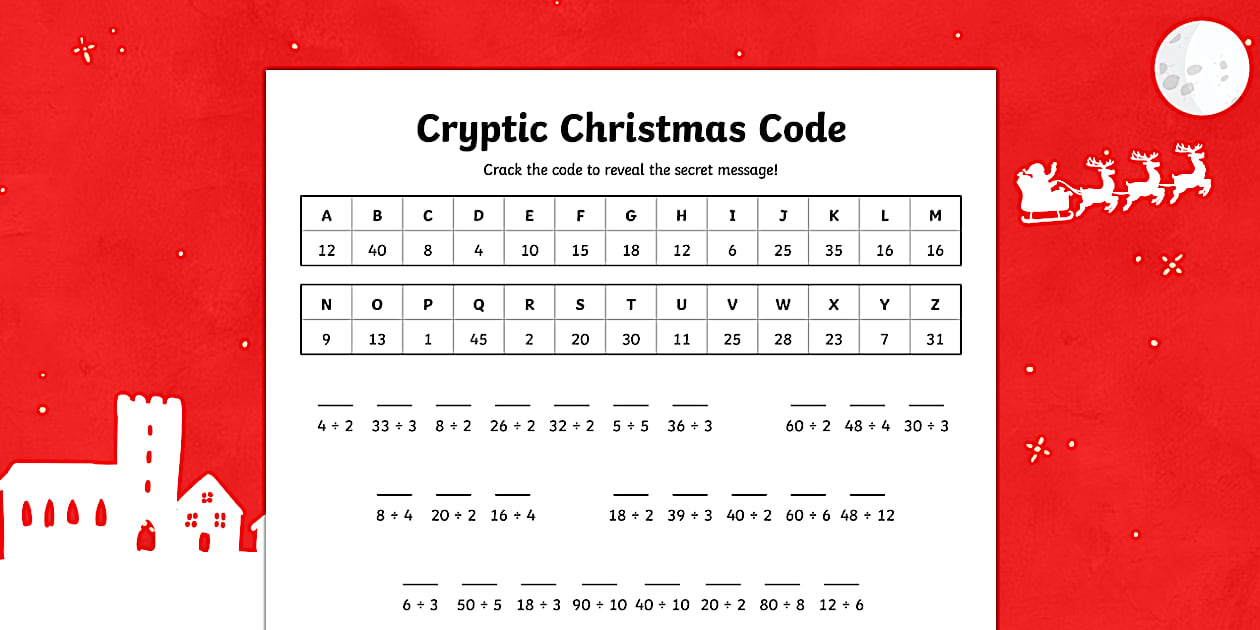 TAS Cryptic Christmas Code Division Worksheet - Twinkl