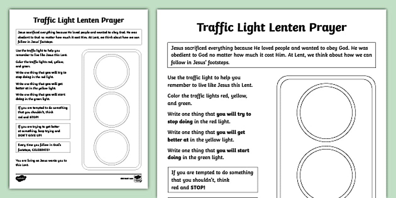 Traffic Light Lenten Worksheet | Learning Resource | Twinkl