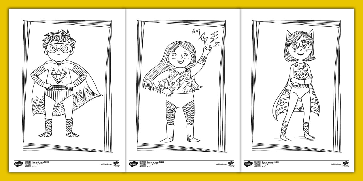 Mindfulness superhero colouring pages- easy to print off.