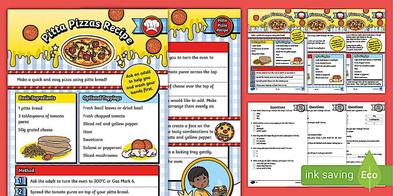 KS1 Pitta Pizzas Differentiated Comprehension Activity