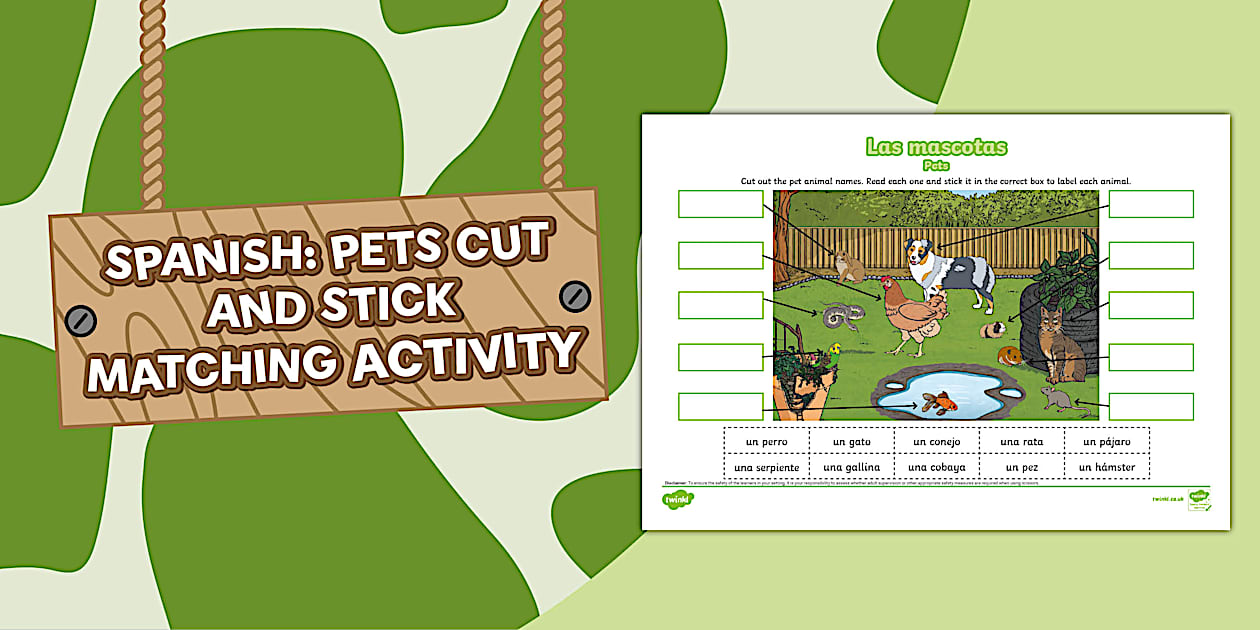 👉 Spanish: Pets Cut and Stick Matching Activity