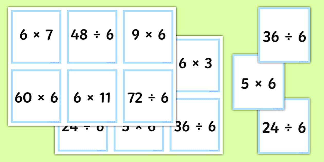 Multiplication and Division Facts for the 6 Times Table Matching Cards
