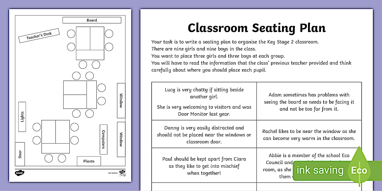 Managing Information: Classroom Seating Plan Worksheets