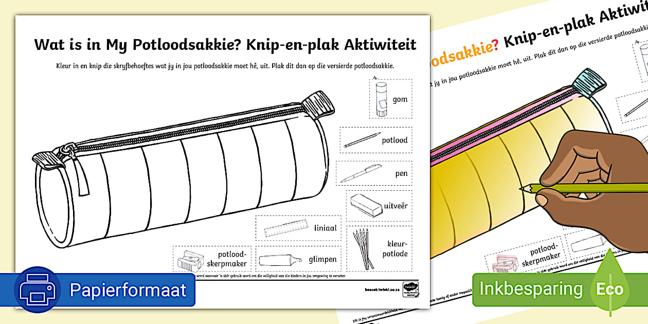 Wat is in My Potloodsakkie? - Knip en Plak Aktiwiteit