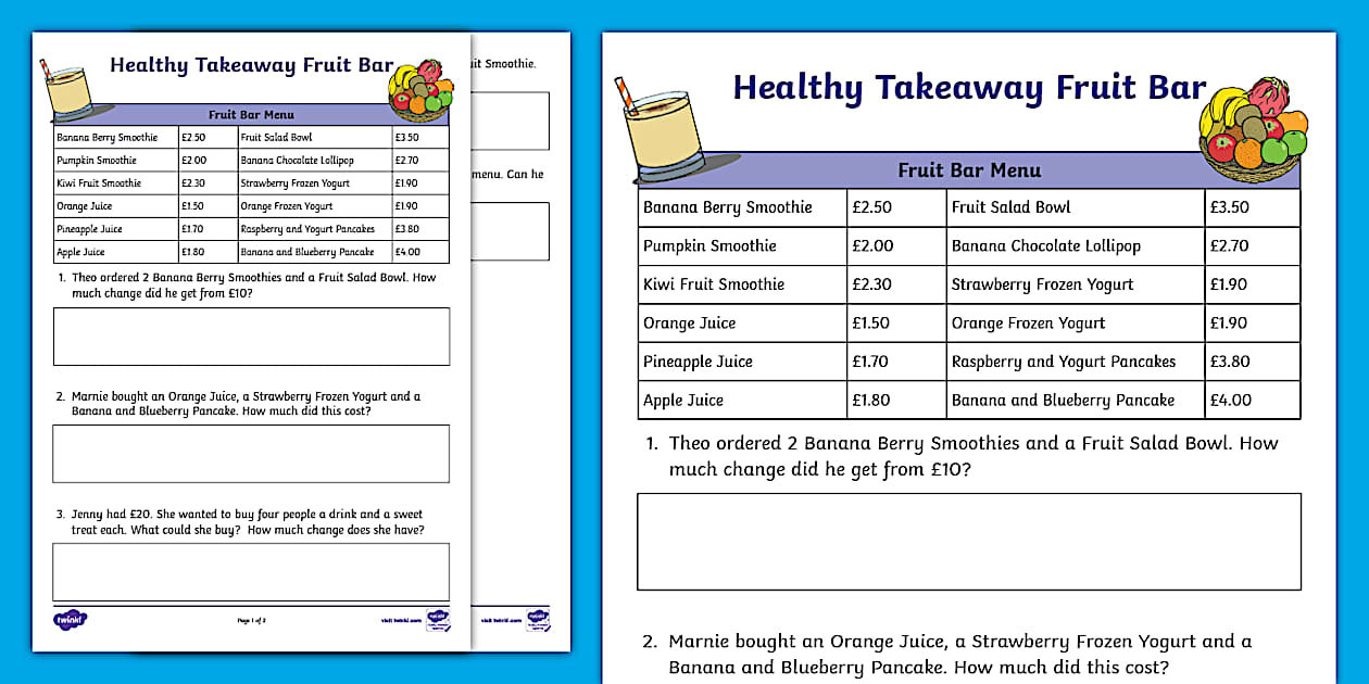 Takeaway Budgeting Activity Sheet (teacher made) - Twinkl