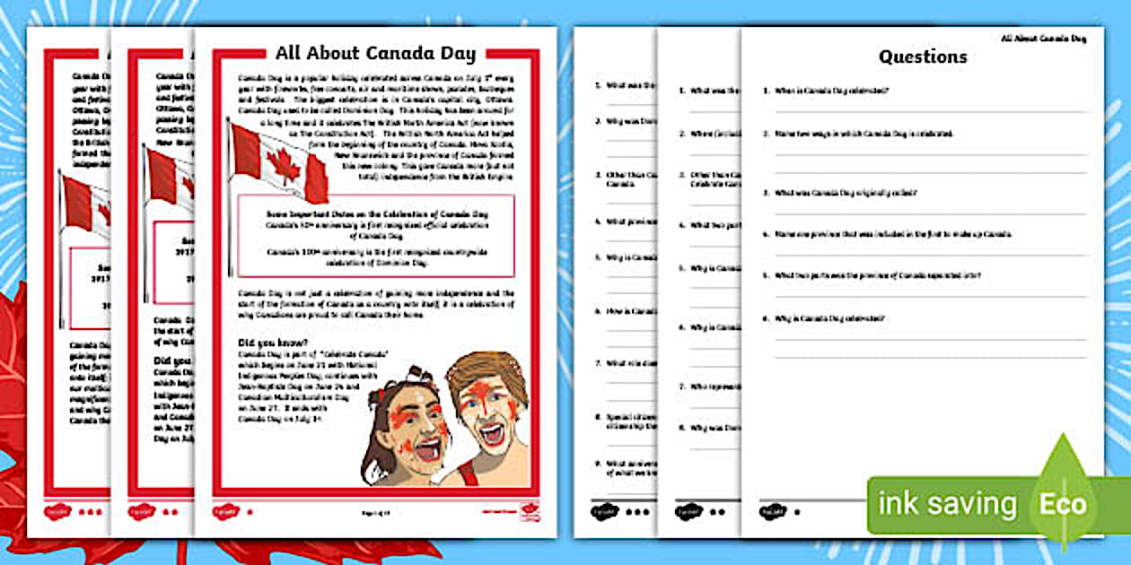 Canada Day Reading Activities Worksheets (teacher made)