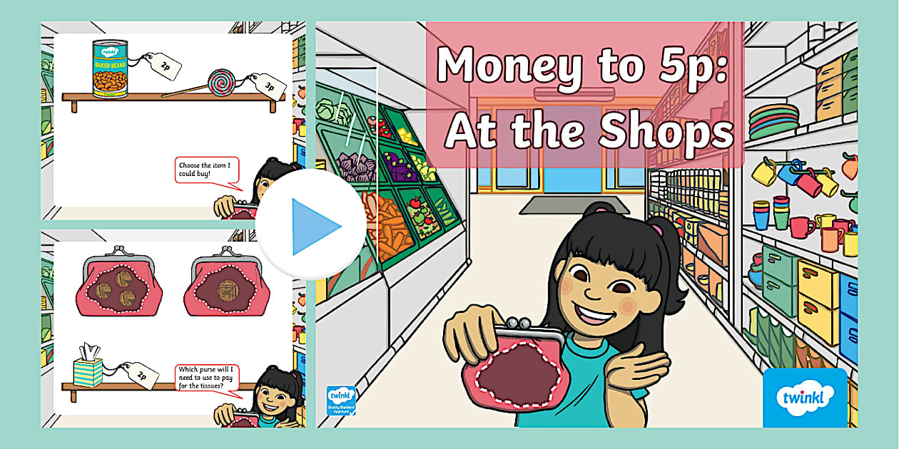 👉 Money to 5p: At the Shops PowerPoint - Twinkl