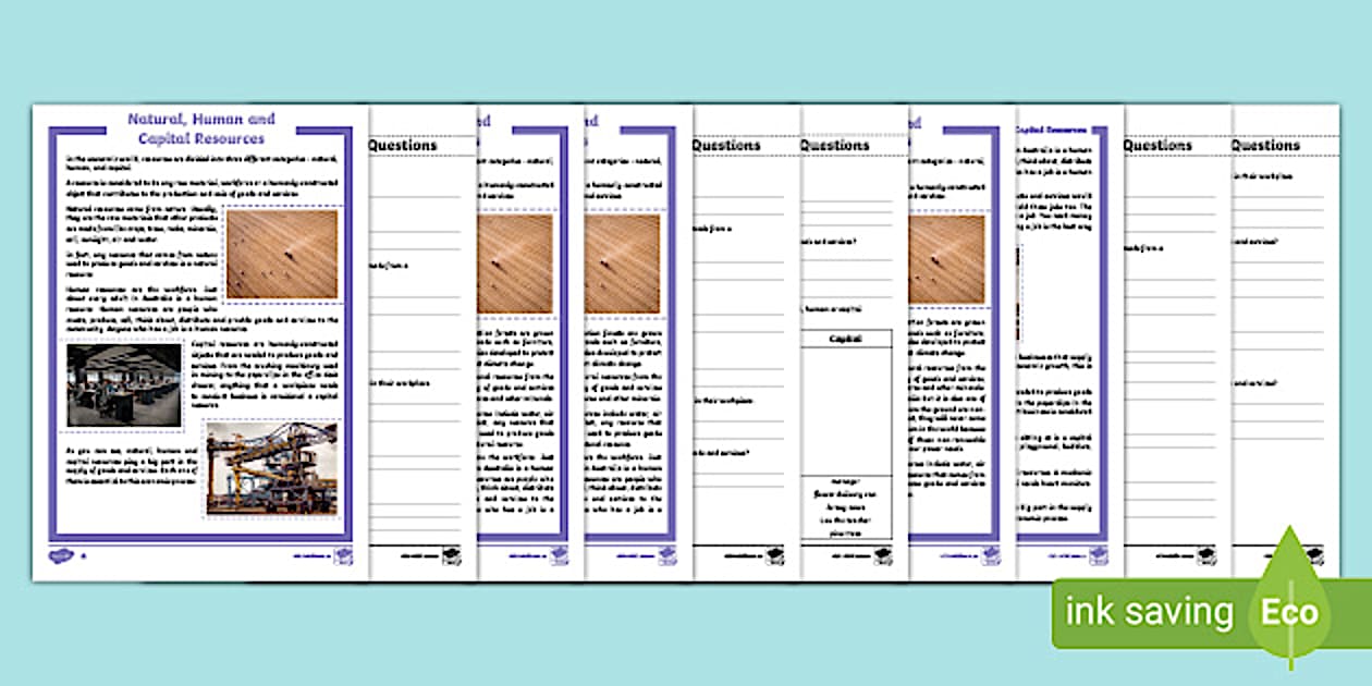 Editable Natural, Human and Capital Resources Differentiated Comprehension