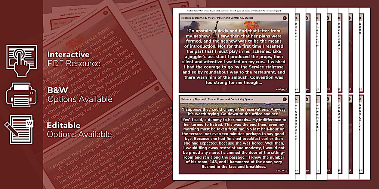 Rebecca: Key Quotes Flashcards - Power and Control - Twinkl
