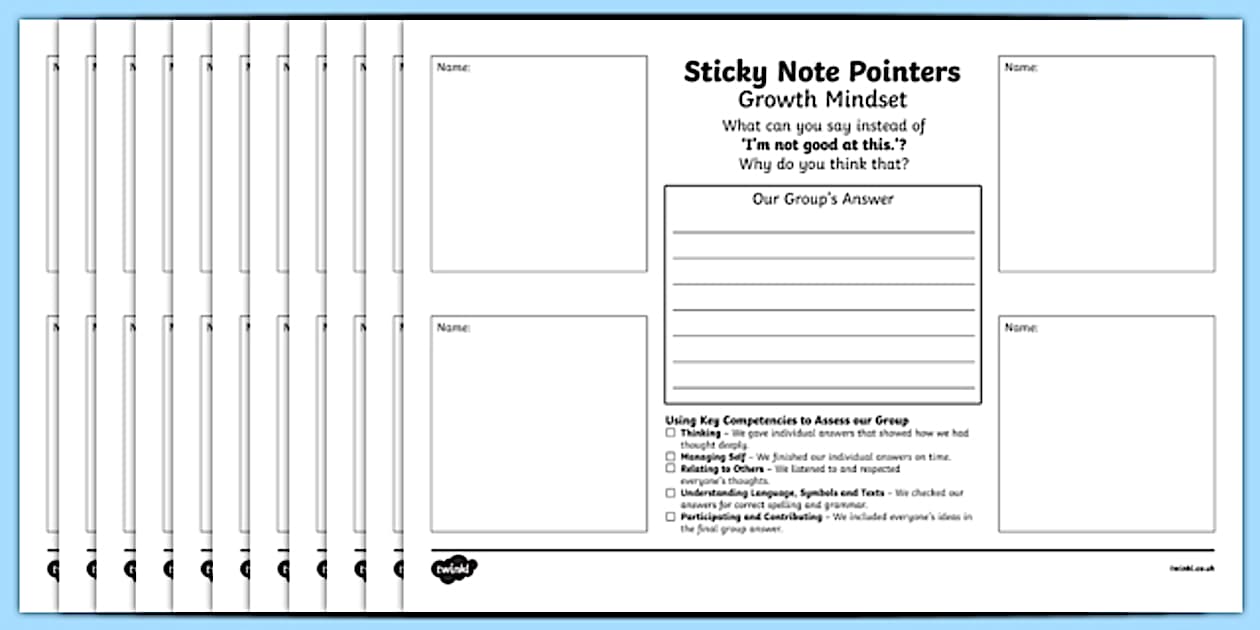 New Zealand Growth Mindset Sticky Note Pointers Worksheet / Worksheets,