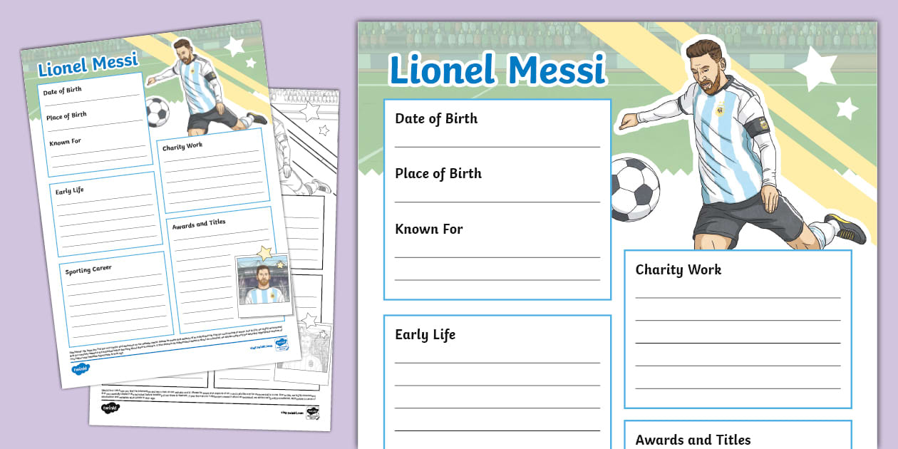 Lionel Messi Fact File Template, Famous Footballers - Twinkl