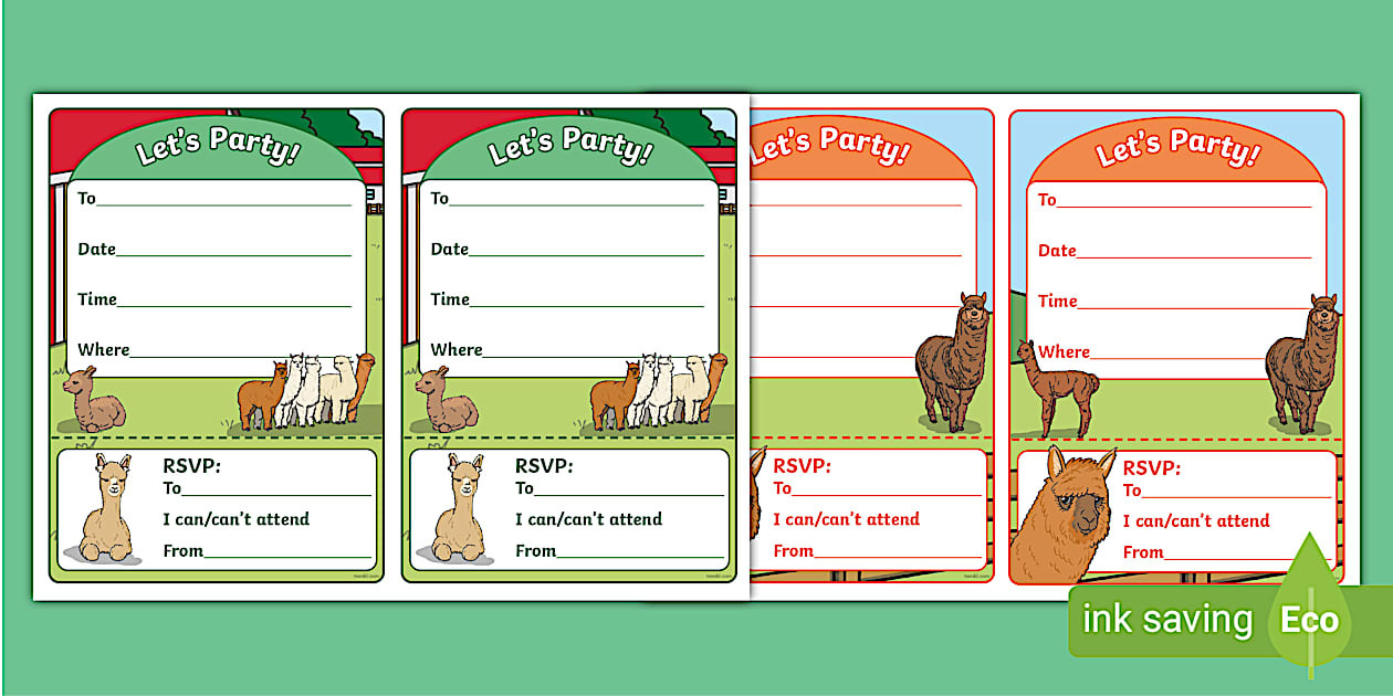 Alpaca Themed Party Invitations (teacher made) - Twinkl