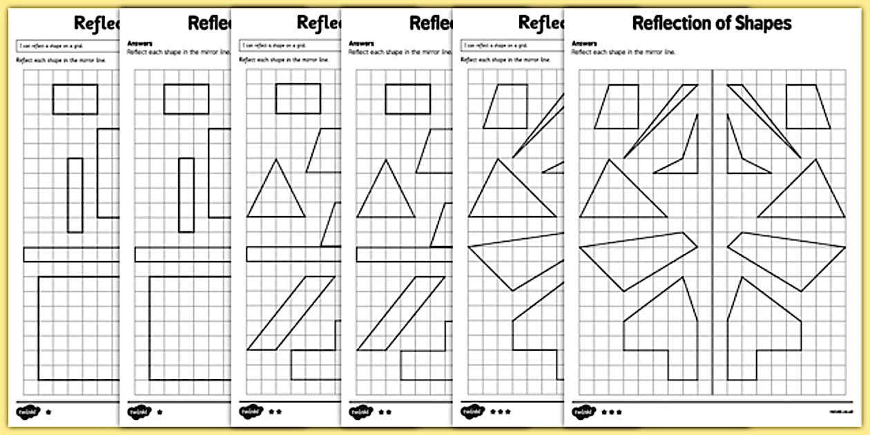 Reflection of Shapes Maths Worksheet Pack (teacher made)