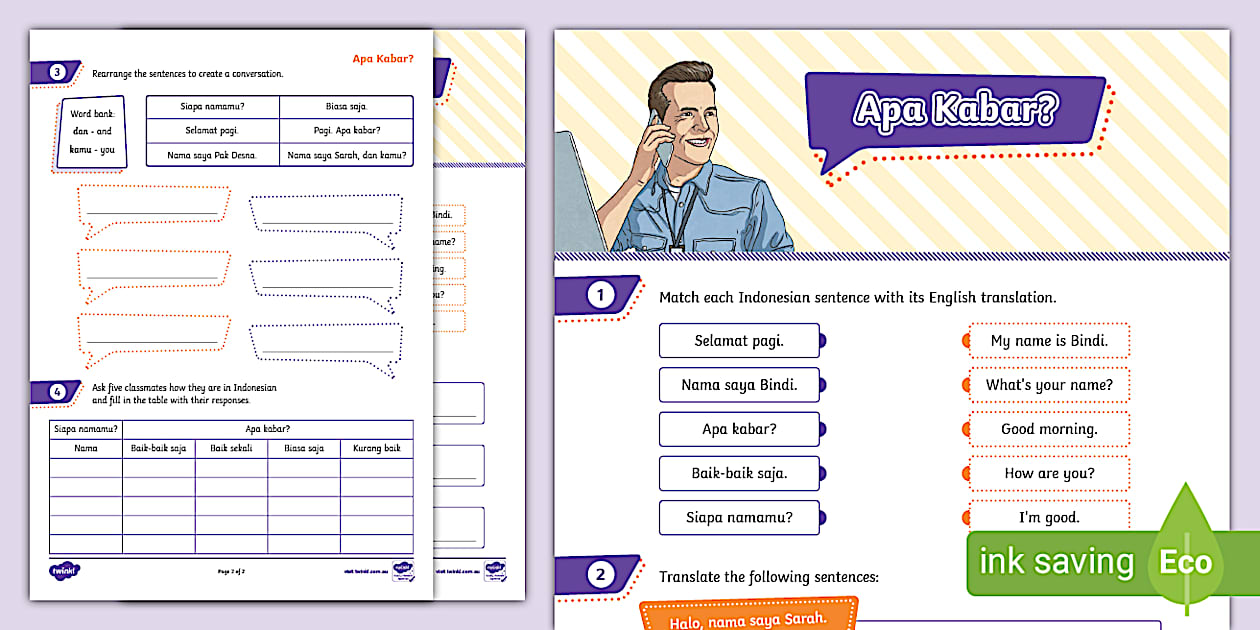 Years 3-4 Indonesian Activity: Apa Kabar? (Teacher-Made)