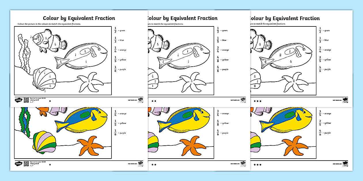 Colour by Equivalent Fraction Differentiated Worksheet / Worksheets