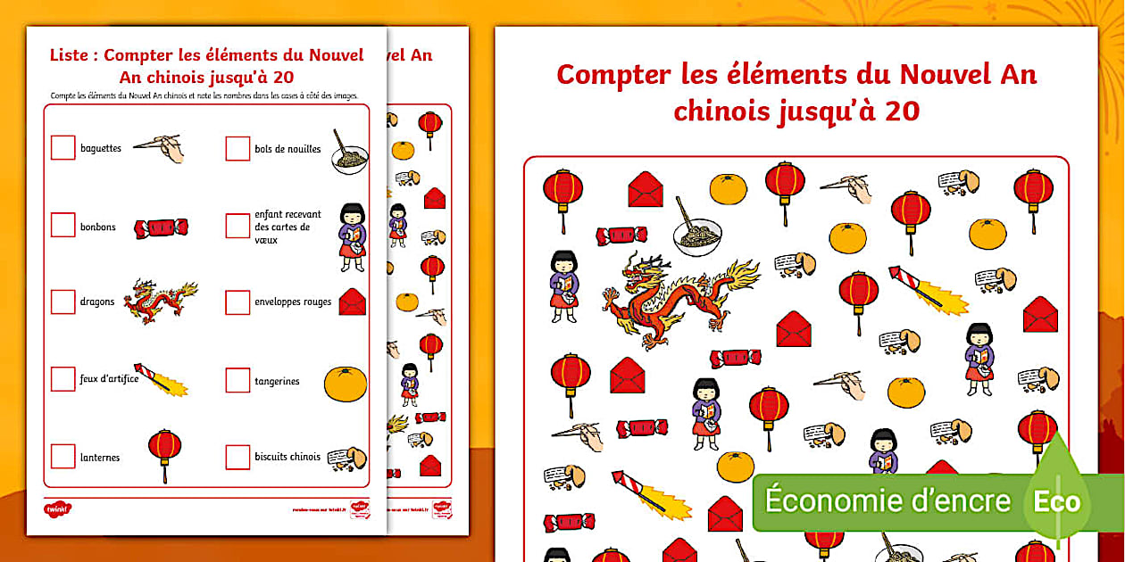 Trouver les éléments du Nouvel An chinois jusqu'à 20