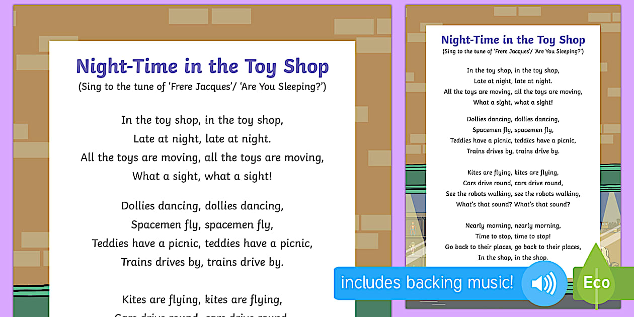 Night-Time in the Toy Shop Song (teacher made) - Twinkl