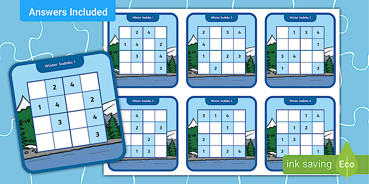 Winter Mini Sudoku Puzzle Cards - Twinkl Puzzled - Twinkl